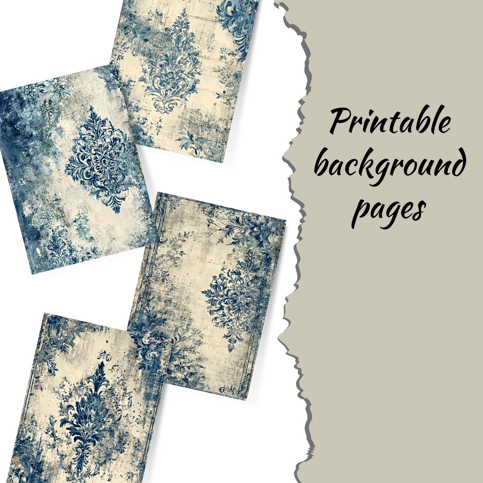 Shabby Chic Blue Scrapbook Paper: 20 Printable 8.5x11 Inch Sheets ...