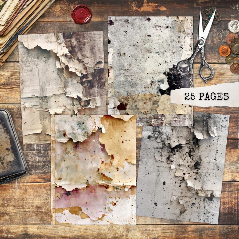 Distressed Digital Paper Pack: 25 Vintage Grunge Textures (commercial ...