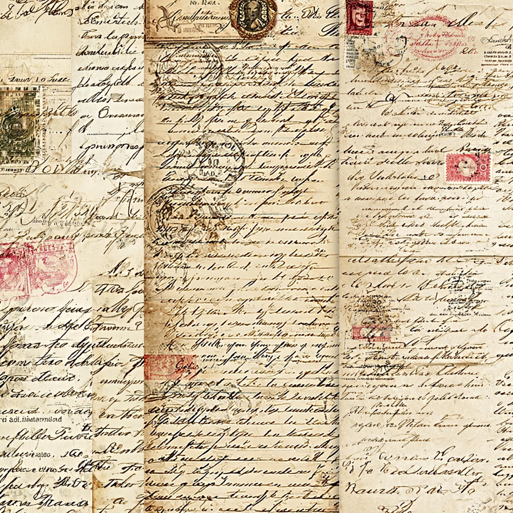 52 Vintage Handwritten Letters Digital Paper, Antique Script ...