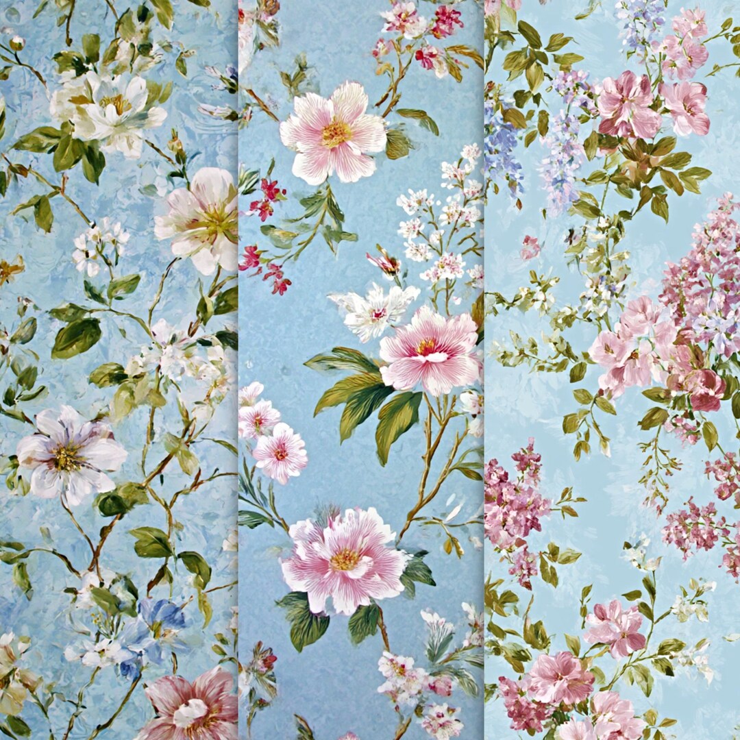 Vintage French Blue Floral Digital Paper Kit, 22 Printable Sheets for ...