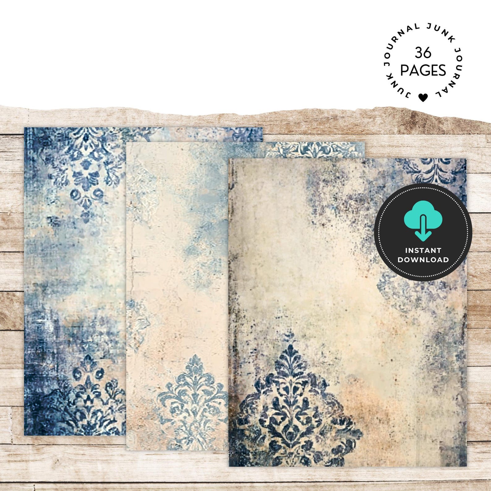 Blue Shabby Chic Digital Paper: 36 Vintage Texture Sheets (8.5x11 In ...