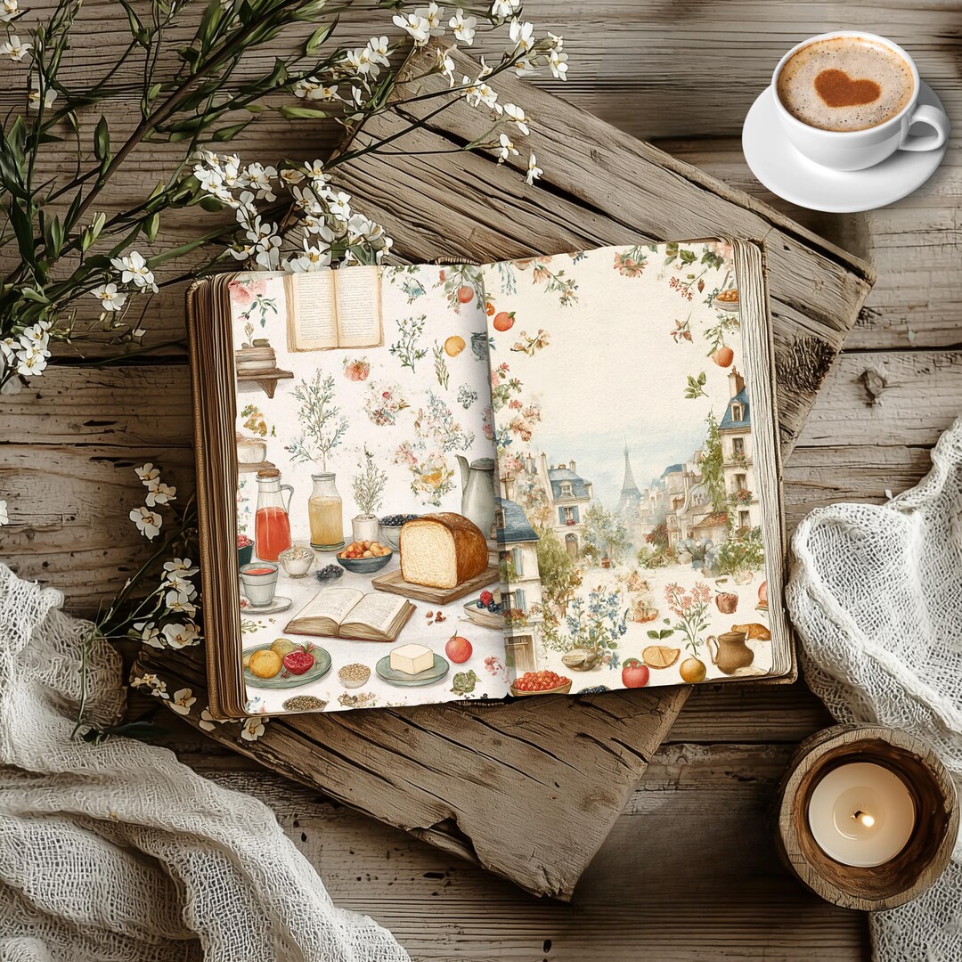 French Dishes Collage Papers, 20 Printable Sheets 11x8.5 Inch, Vintage ...
