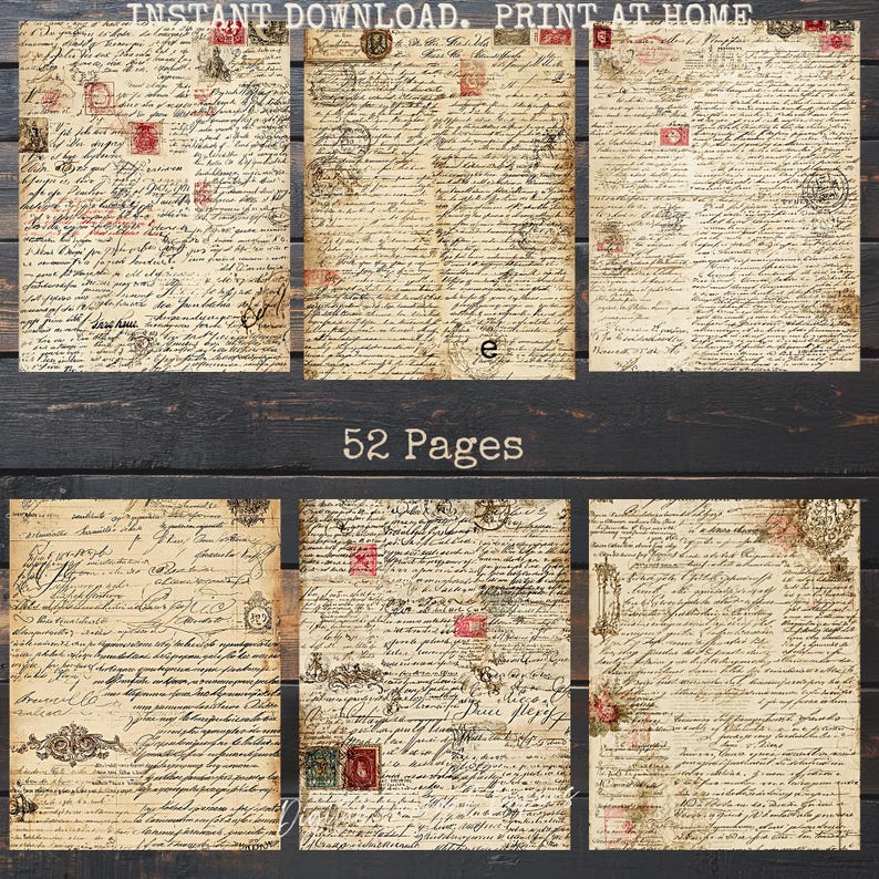 52 Vintage Handwritten Letters Digital Paper, Antique Script ...