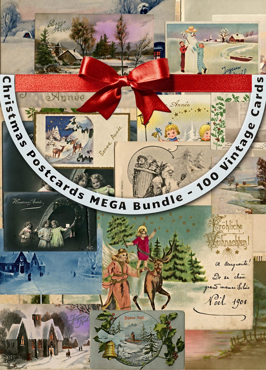 100 Vintage Christmas Postcards – Holiday Ephemera Bundle (printable ...