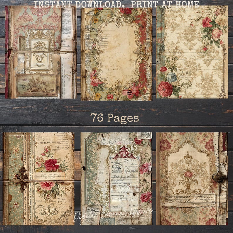 Vintage Junk Journal Pages Bundle, Shabby Chic Ephemera Kit, Victorian ...