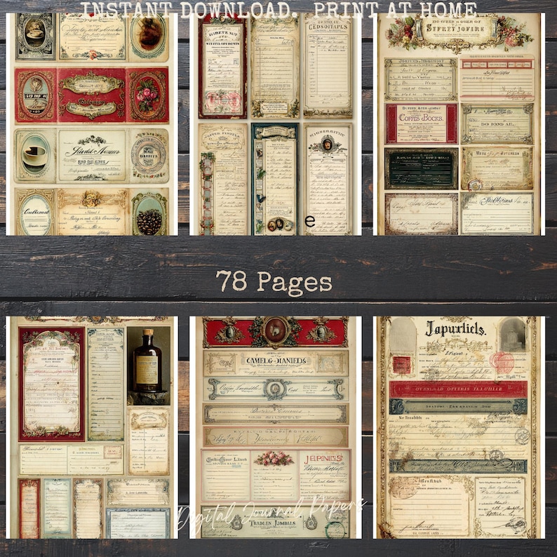 Vintage Ephemera Pack, Printable Labels, Antique Receipts, Junk Journal ...