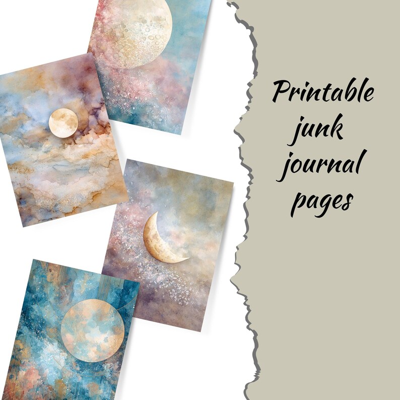 Moon Junk Journal Printable Pages, 24 Whimsical Vintage Sheets for ...