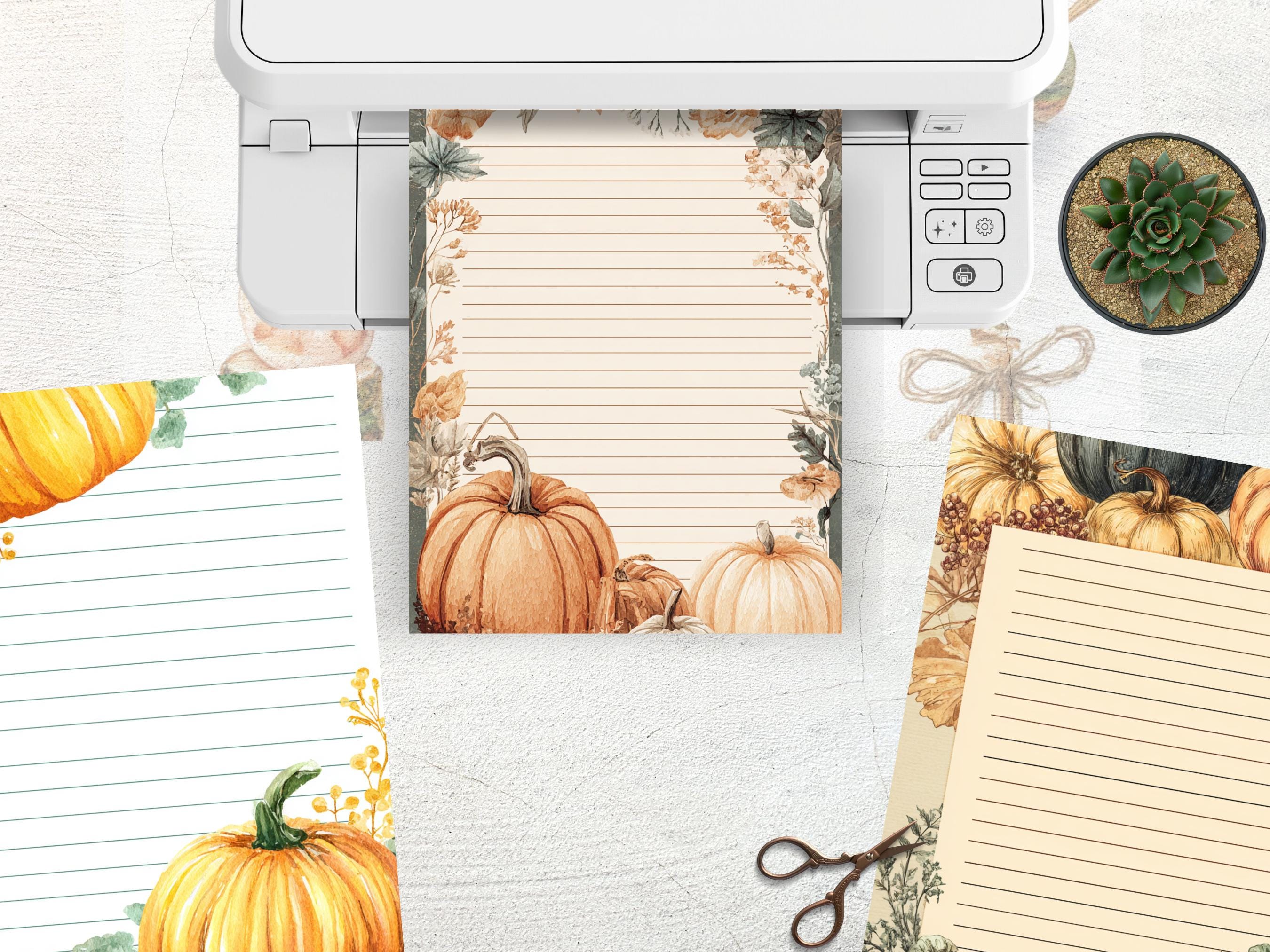 Pumpkin Lined Paper: Fall Harvest Stationery (digital Printable) - Etsy