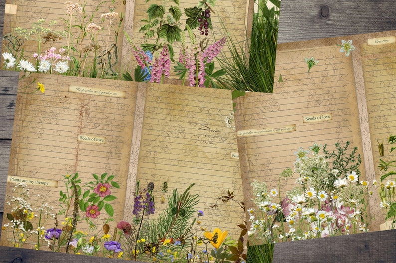 Floral Digital Paper Printable Junk Journal Garden Journal - Etsy