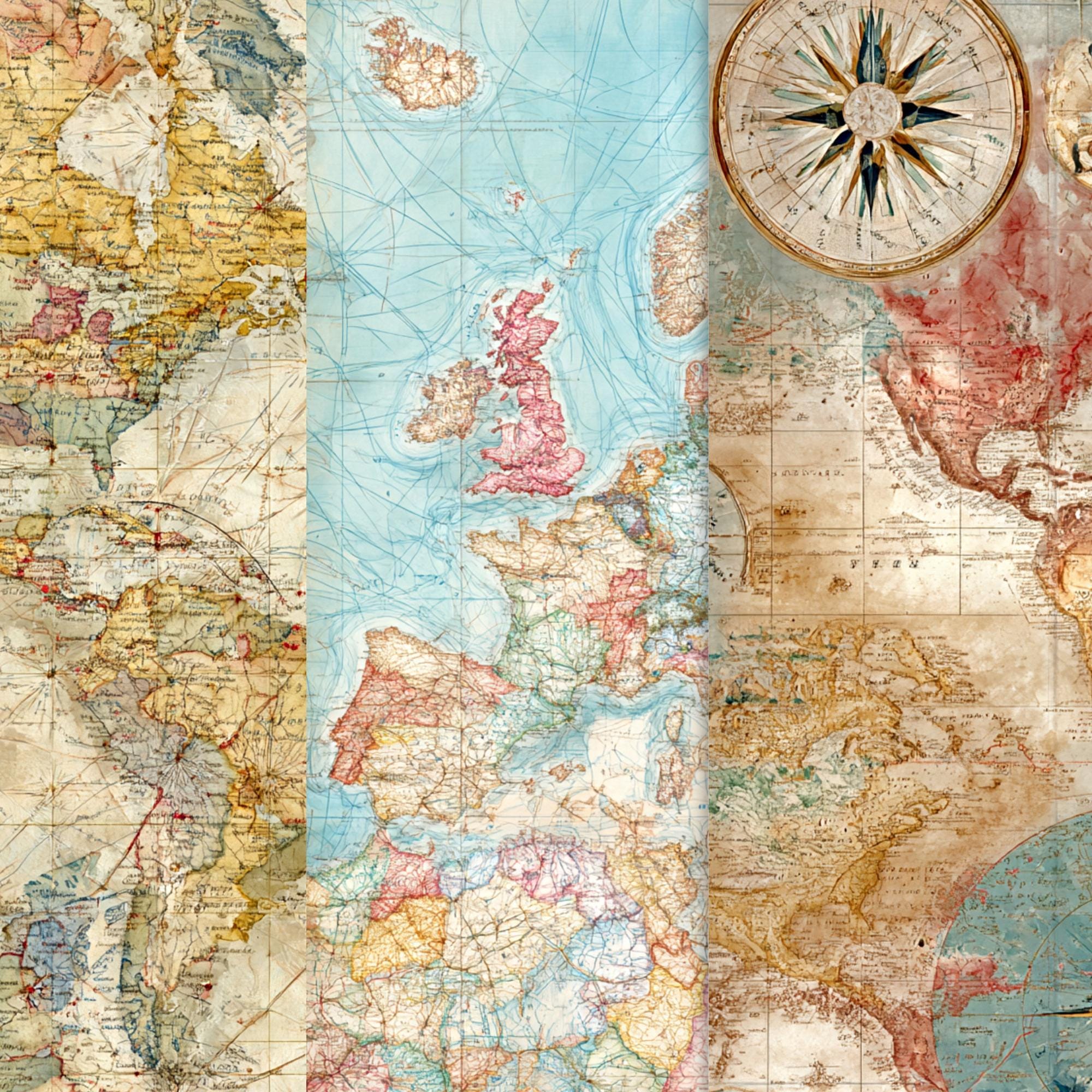 Vintage Map Paper Journal Pages: Digital Scrapbooking Supply (PDF/JPEG ...