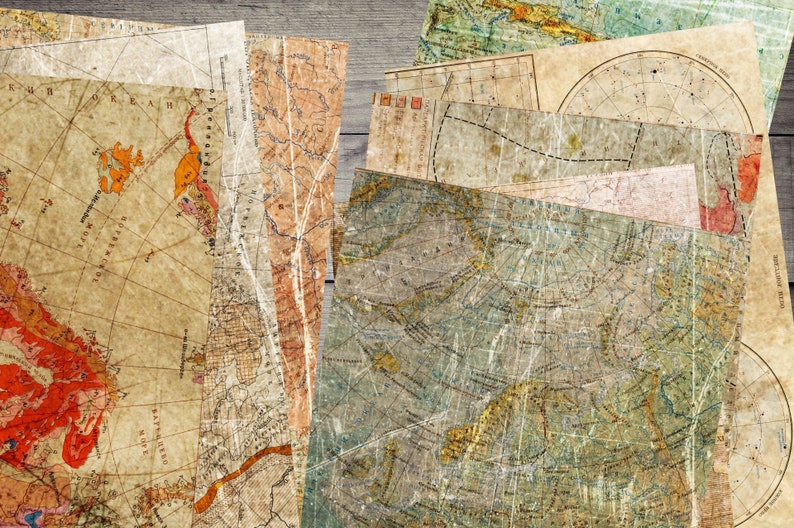 Vintage Map Junk Journal Pages: Digital Scrapbook Paper (digital ...