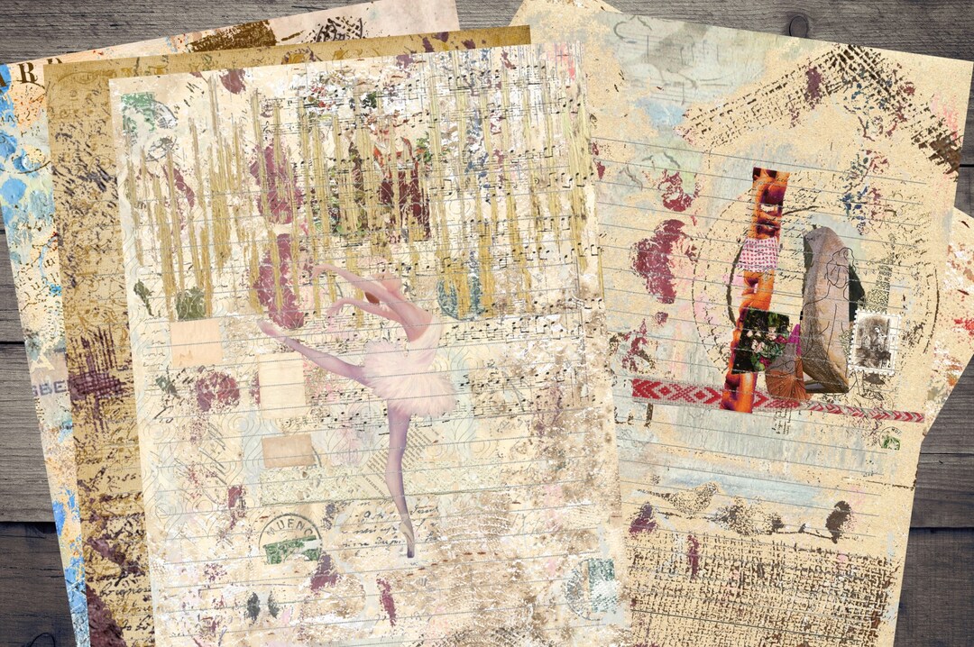 Collaged Junk, Printable Journaling Pages Kit - Art Journal Sheets for ...