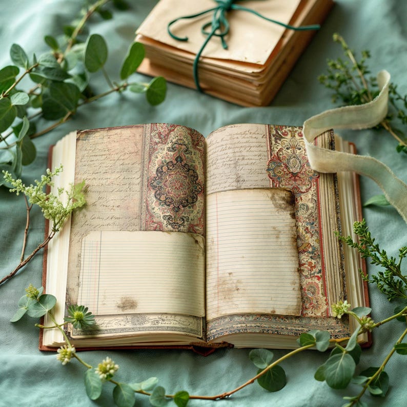 Antique Ledger Pages, Victorian Scrapbook Kit, Aged Ephemera Journal ...