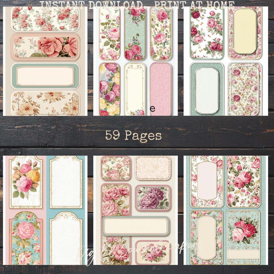 Vintage Rose Labels Printable, Shabby Chic Floral Tags (digital ...
