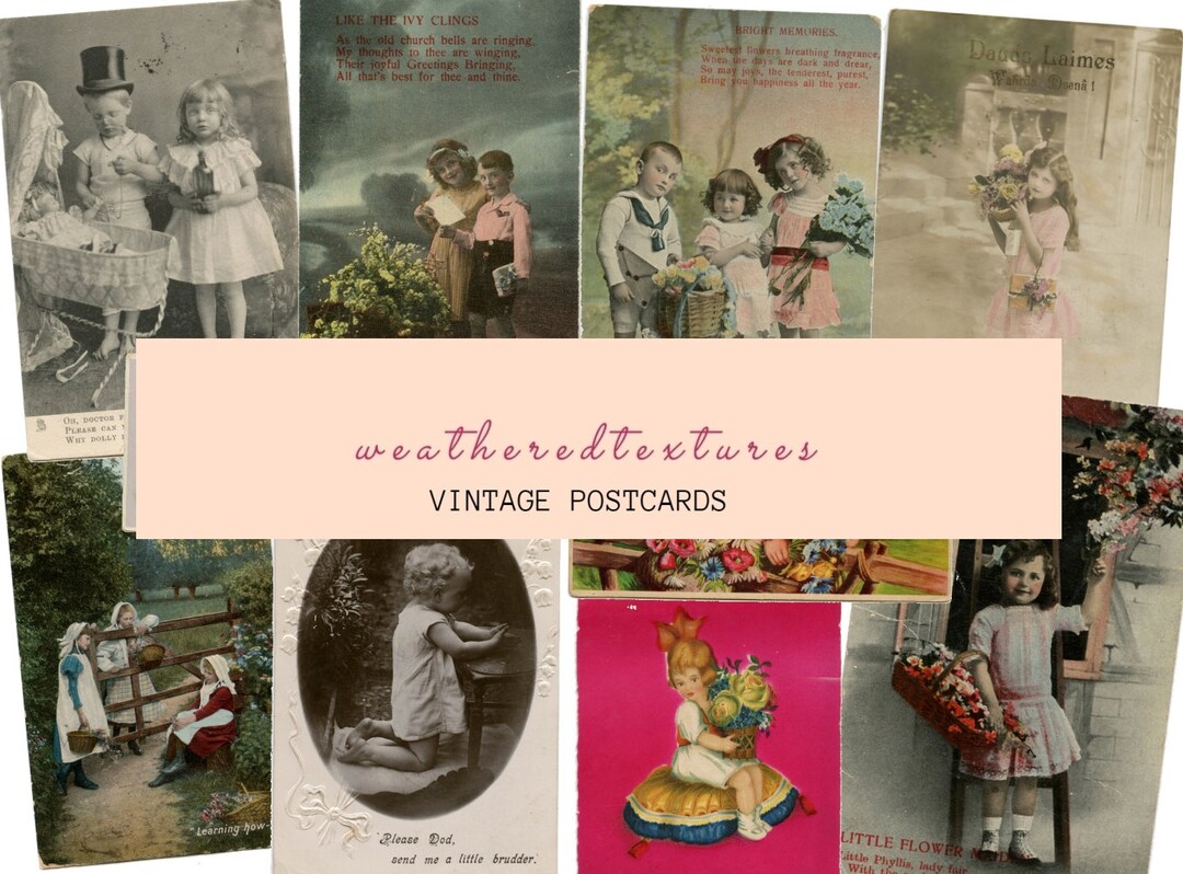 10 Printable Kids Vintage Postcards, Digital Journaling Cards, Junk ...