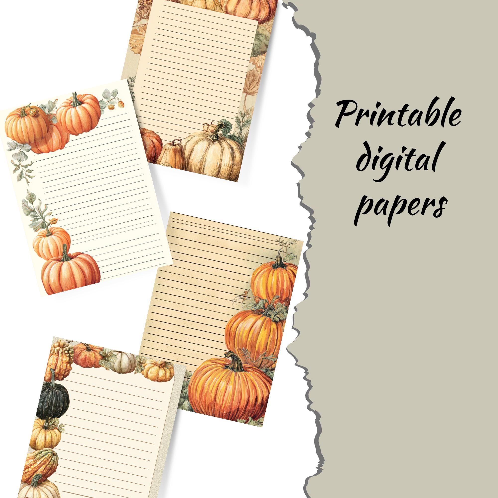 Pumpkin Lined Paper: Fall Harvest Stationery (digital Printable) - Etsy