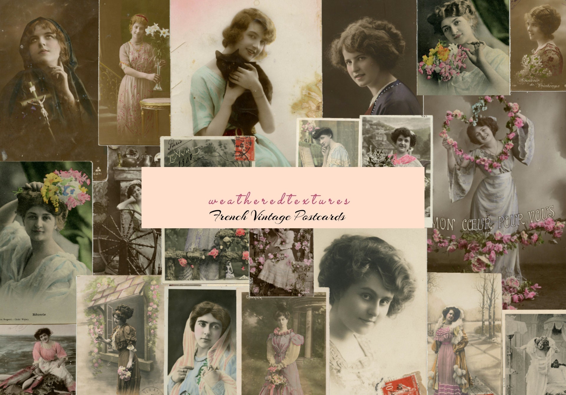 Vintage French Woman Pictures Printable French Postcards Etsy