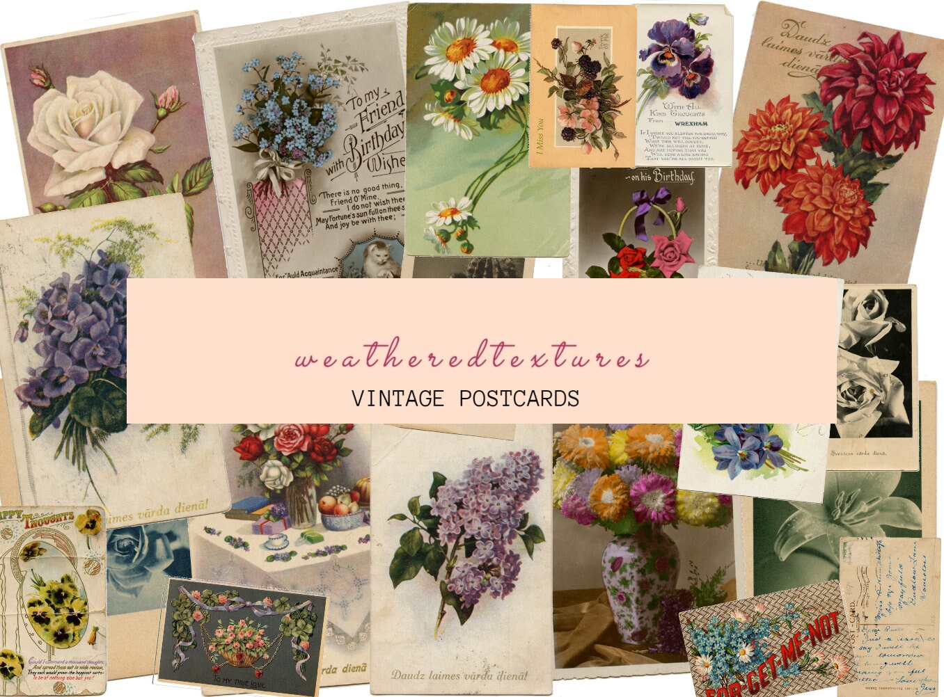 Vintage Flower Postcards Set 20 Digital Download Vintage | Etsy