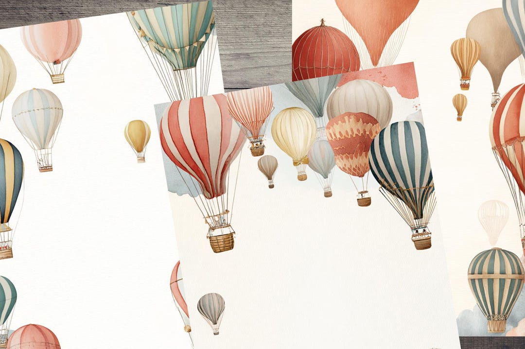 Printable Junk Journal Kit, Hot Air Balloons Background Papers Digital ...