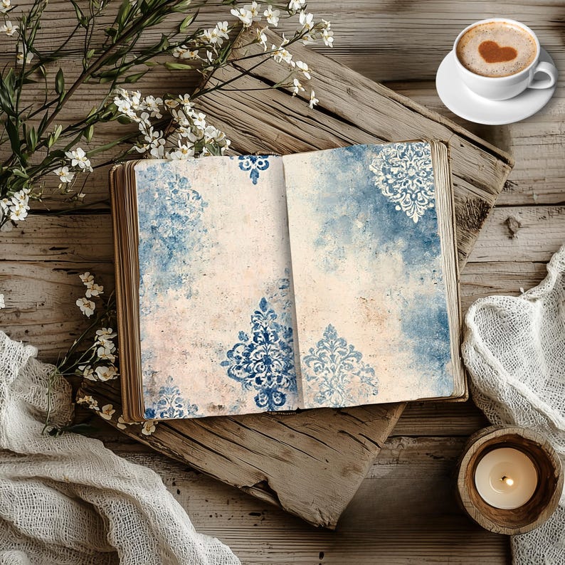 Blue Shabby Chic Digital Paper: 36 Vintage Texture Sheets (8.5x11 In ...