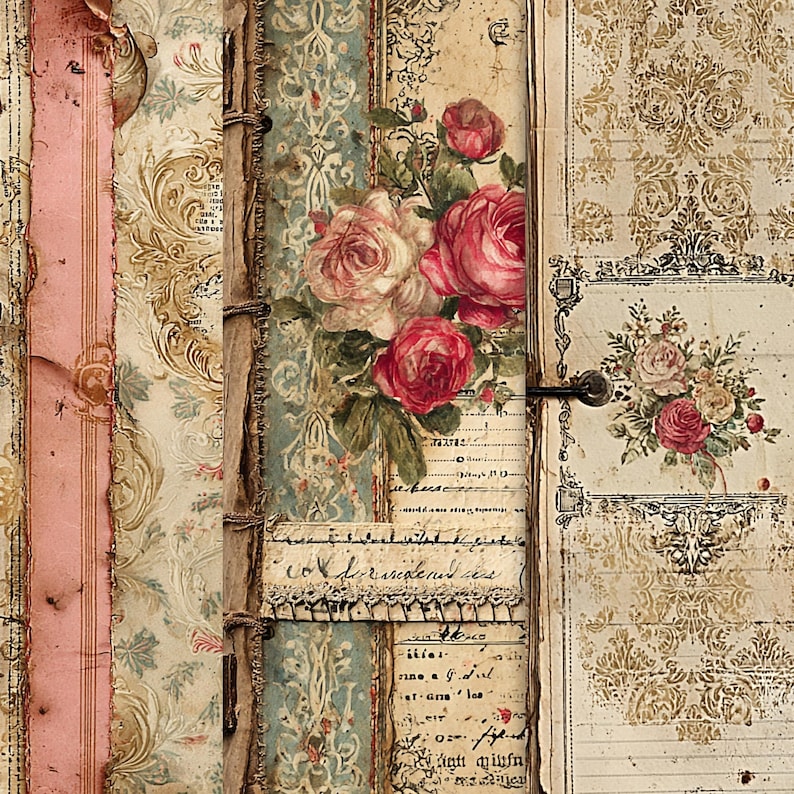 Vintage Junk Journal Pages Bundle, Shabby Chic Ephemera Kit, Victorian ...