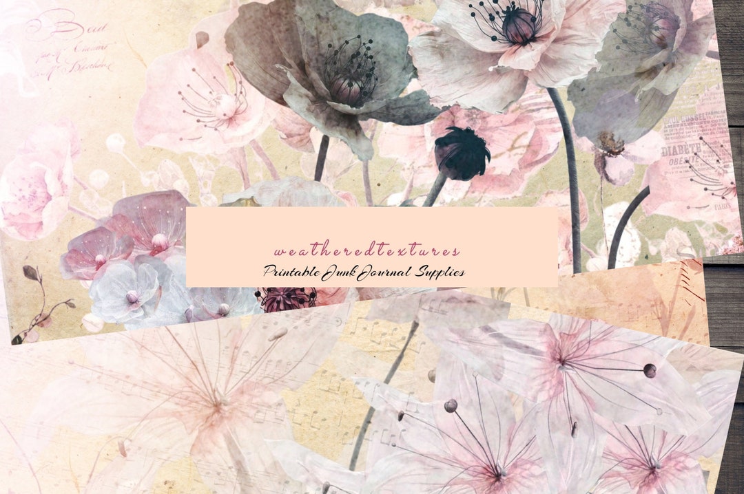 Floral Digital Paper Printable Junk Journal, Digital Printable Junk ...