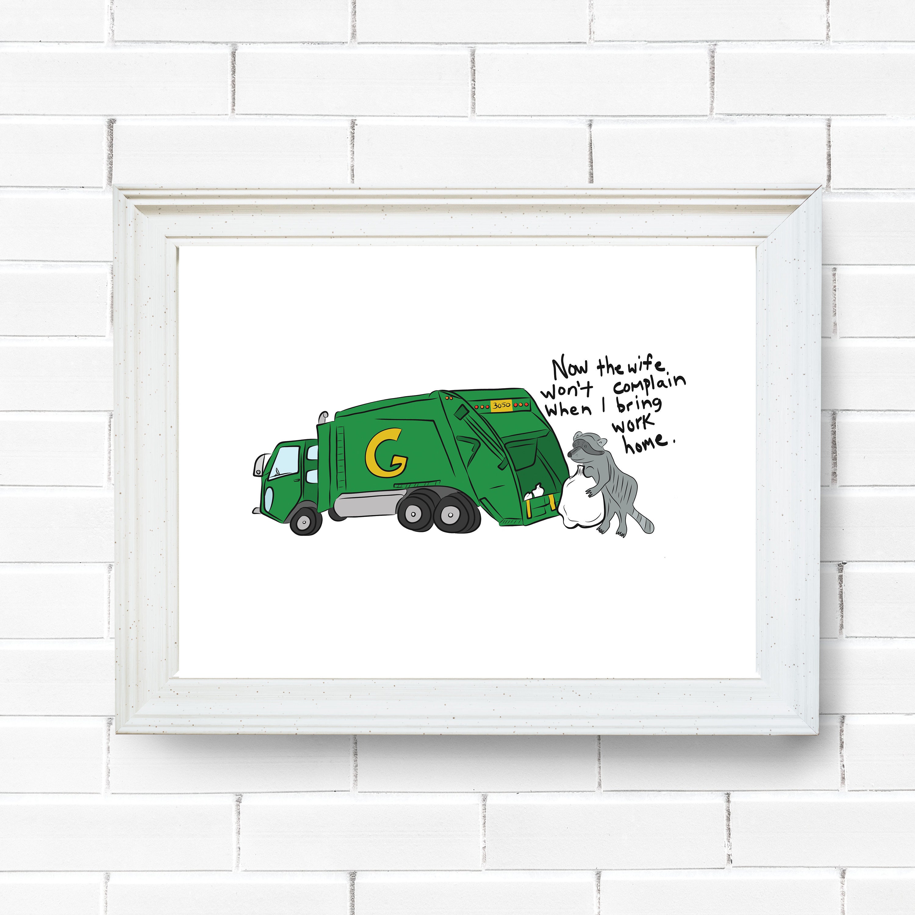 Funny Wall Art Cartoon Printable Gift for Garbageman Wall Art Racoon ...