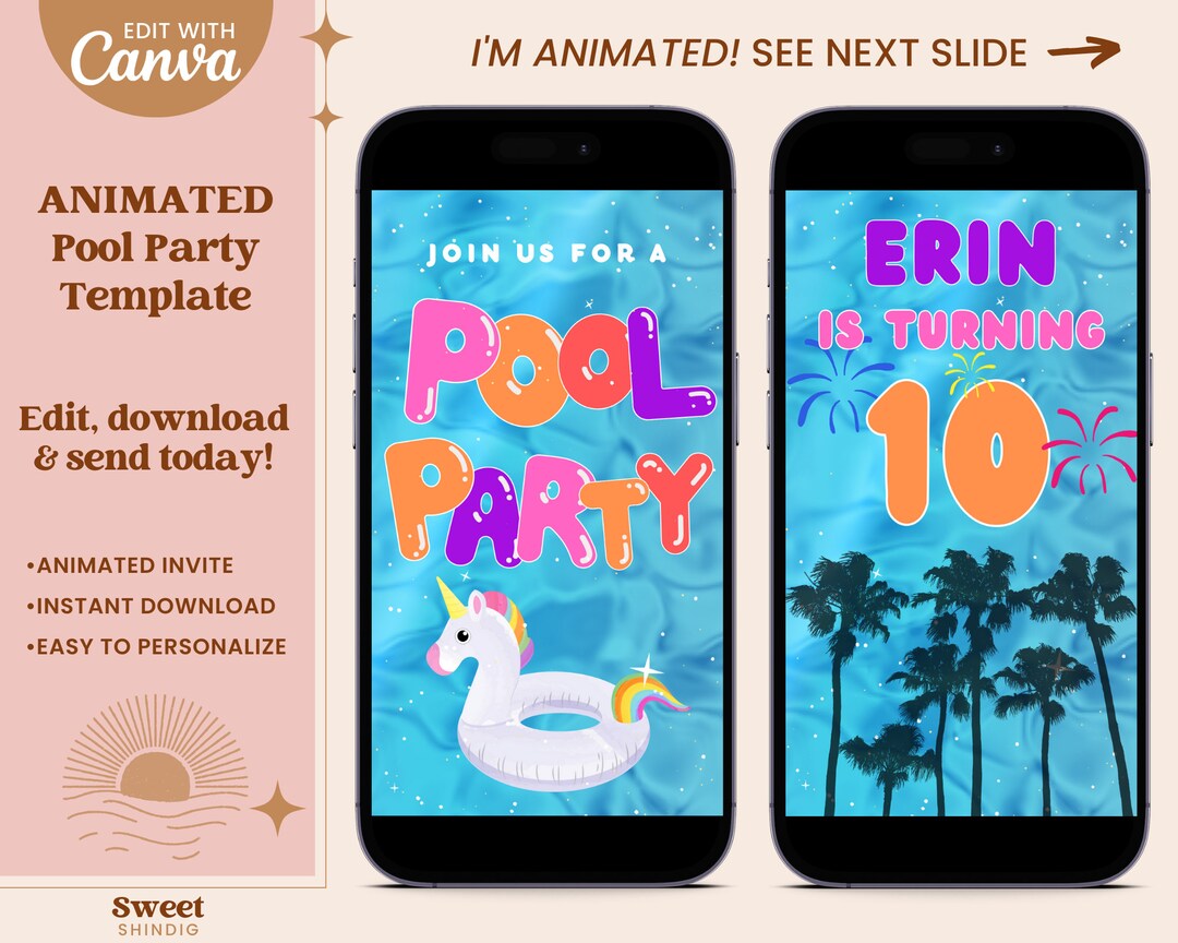 Animated Pool Party Birthday Invitation Swimming Party Editable Pool ...