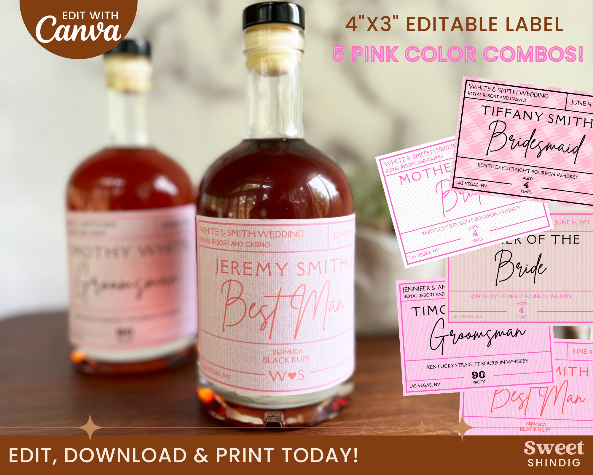 Customizable Whiskey Label, Pink Whiskey Label Template, Printable ...