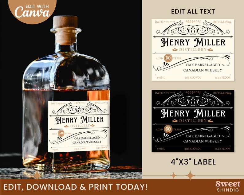 Customizable Whiskey Label, Whiskey Label Template, Printable Whisky Label, Canva - Etsy