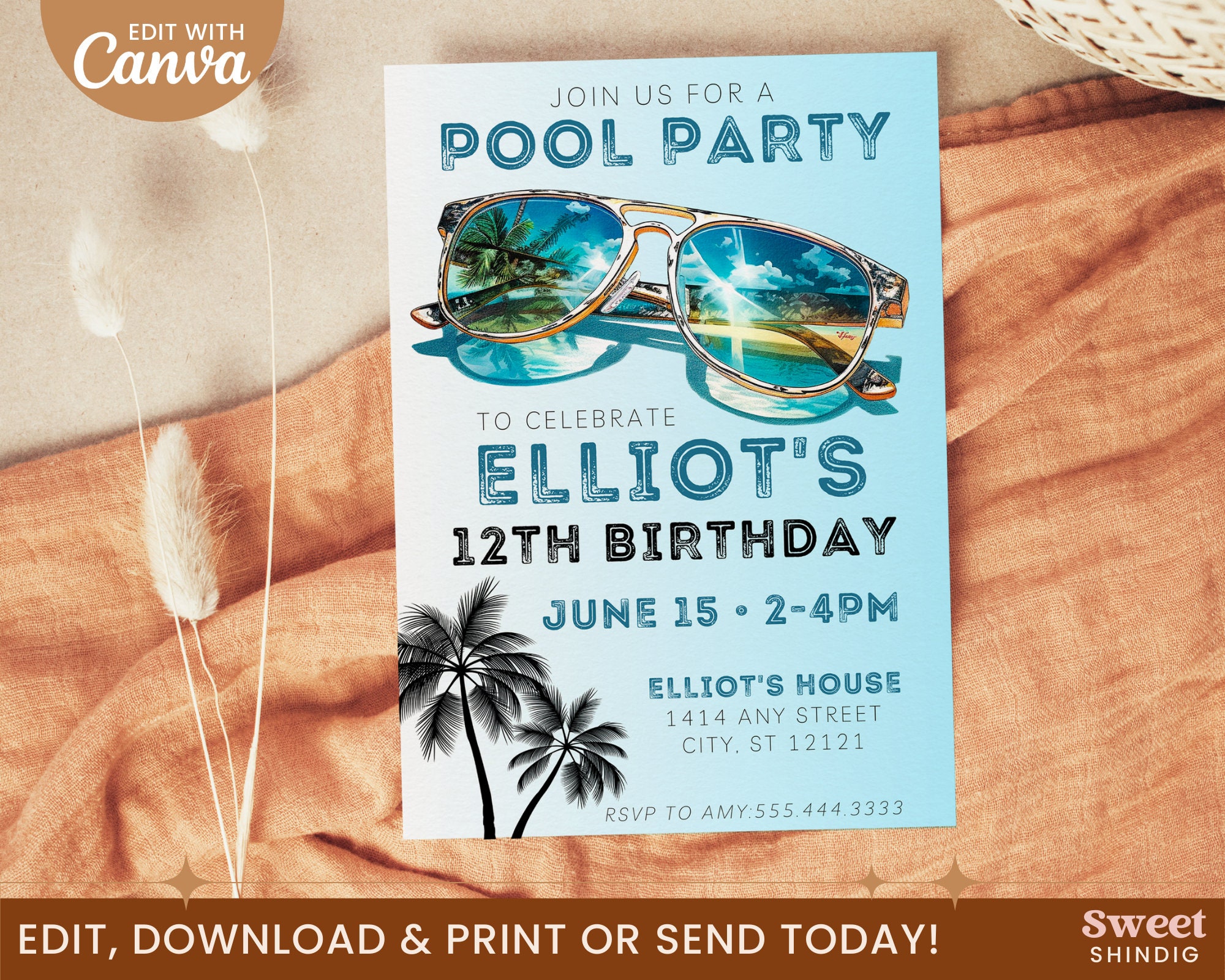 Tween Teen Teenage Boys B-day Pool Party Invite Editable Template ...