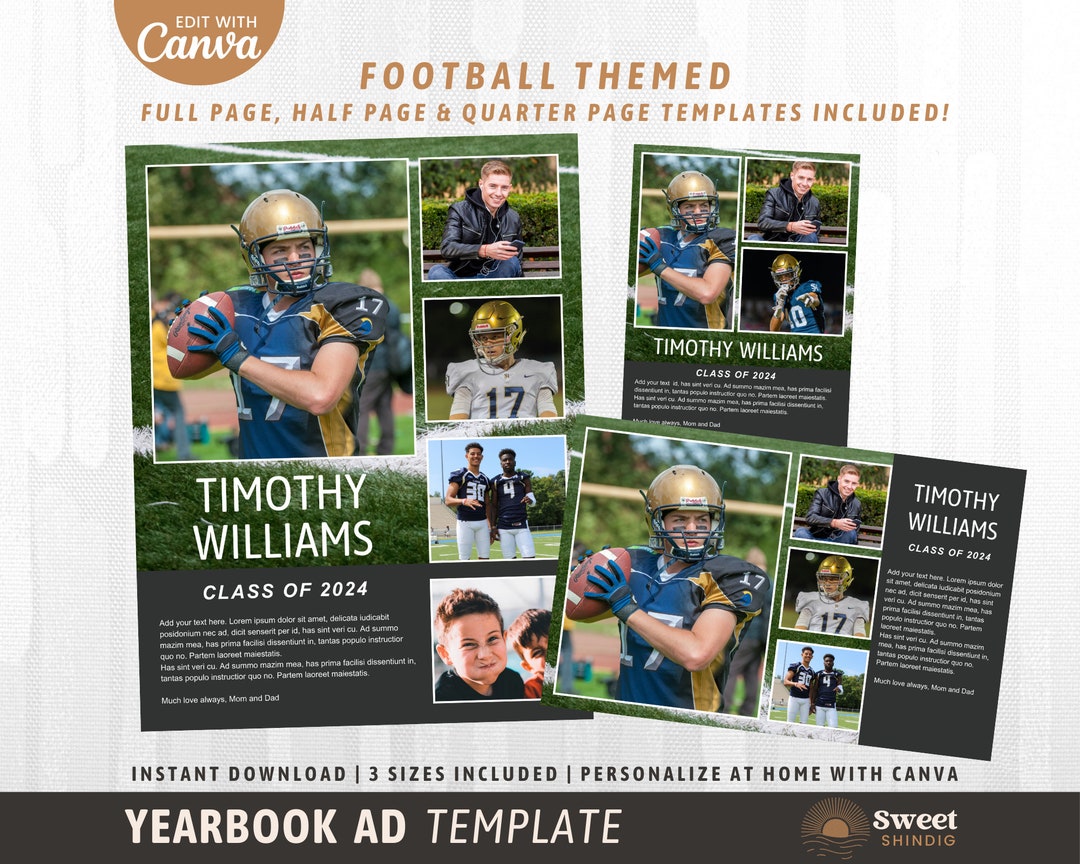 Senior Yearbook Ad Template, Football Theme, Yearbook Tribute, Sports ...