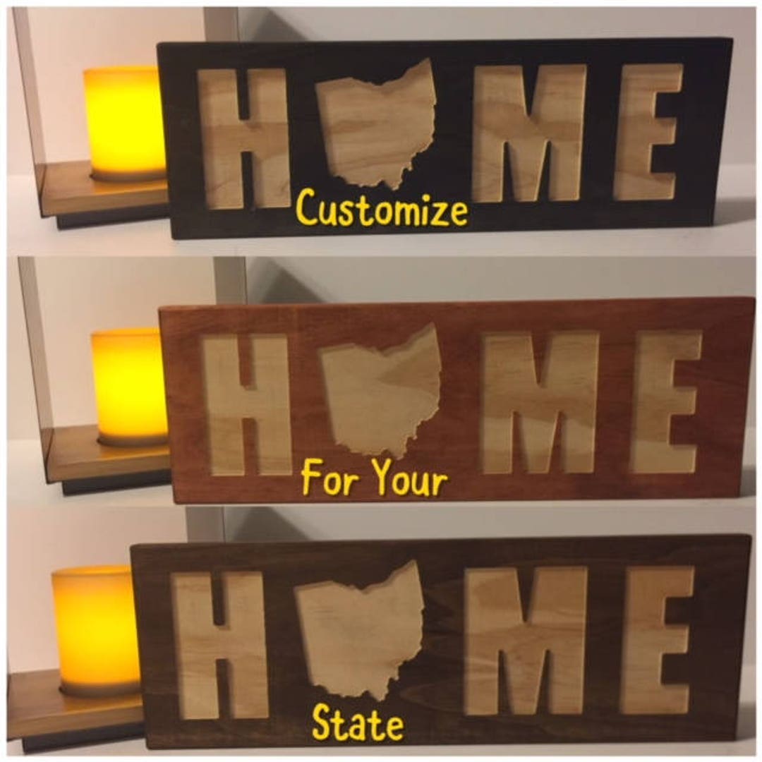 HOME State Wood Sign...available in Multiple Stains - Etsy
