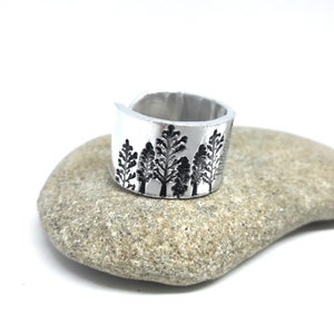 Wide Tree Ring Forest Ring Evergreen Tree Ring Wide Cuff Ring Nature ...