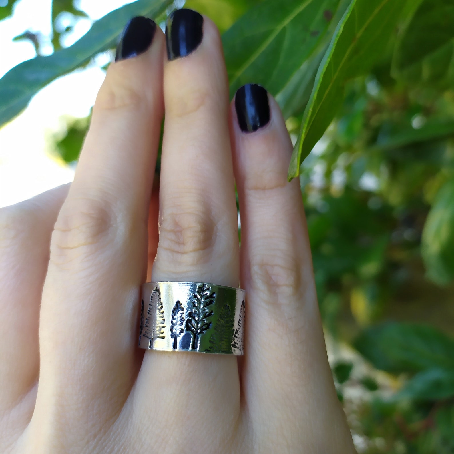 Wide Tree Ring Forest Ring Evergreen Tree Ring Wide Cuff Ring - Etsy