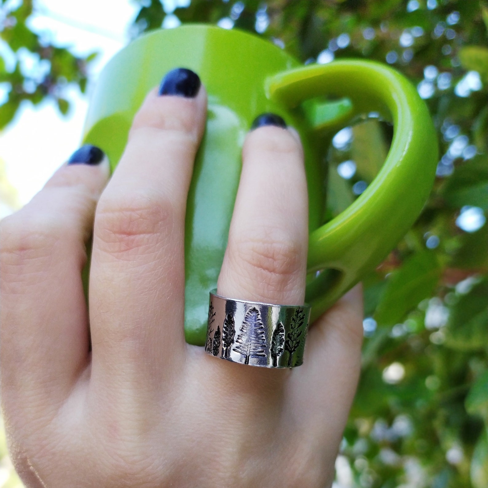Wide Tree Ring Forest Ring Evergreen Tree Ring Wide Cuff Ring - Etsy