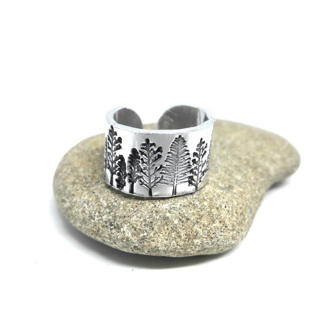 Wide Tree Ring Forest Ring Evergreen Tree Ring Wide Cuff Ring Nature ...