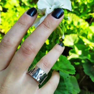 Wide Tree Ring Forest Ring Evergreen Tree Ring Wide Cuff Ring Nature ...