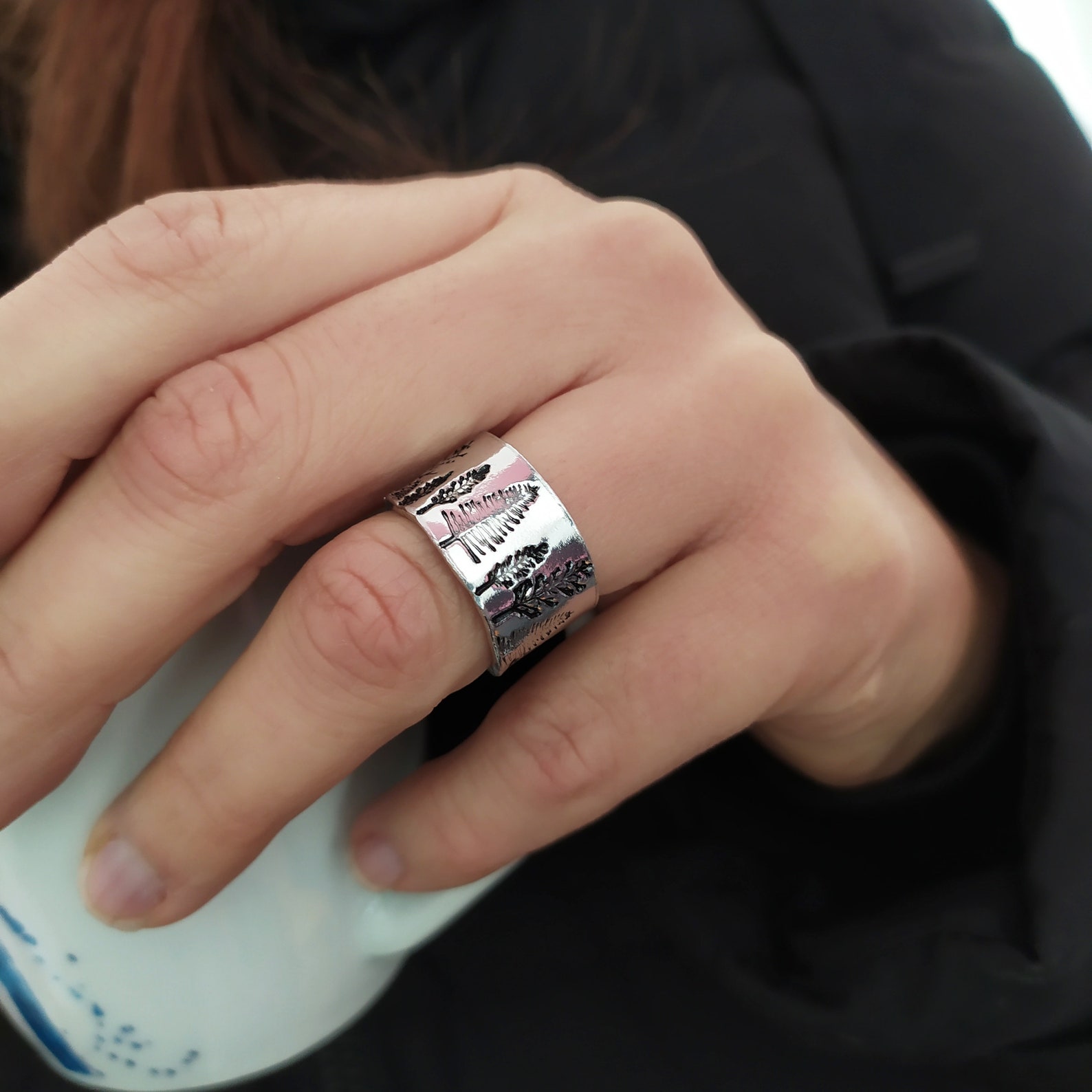 Wide Tree Ring Forest Ring Evergreen Tree Ring Wide Cuff Ring - Etsy