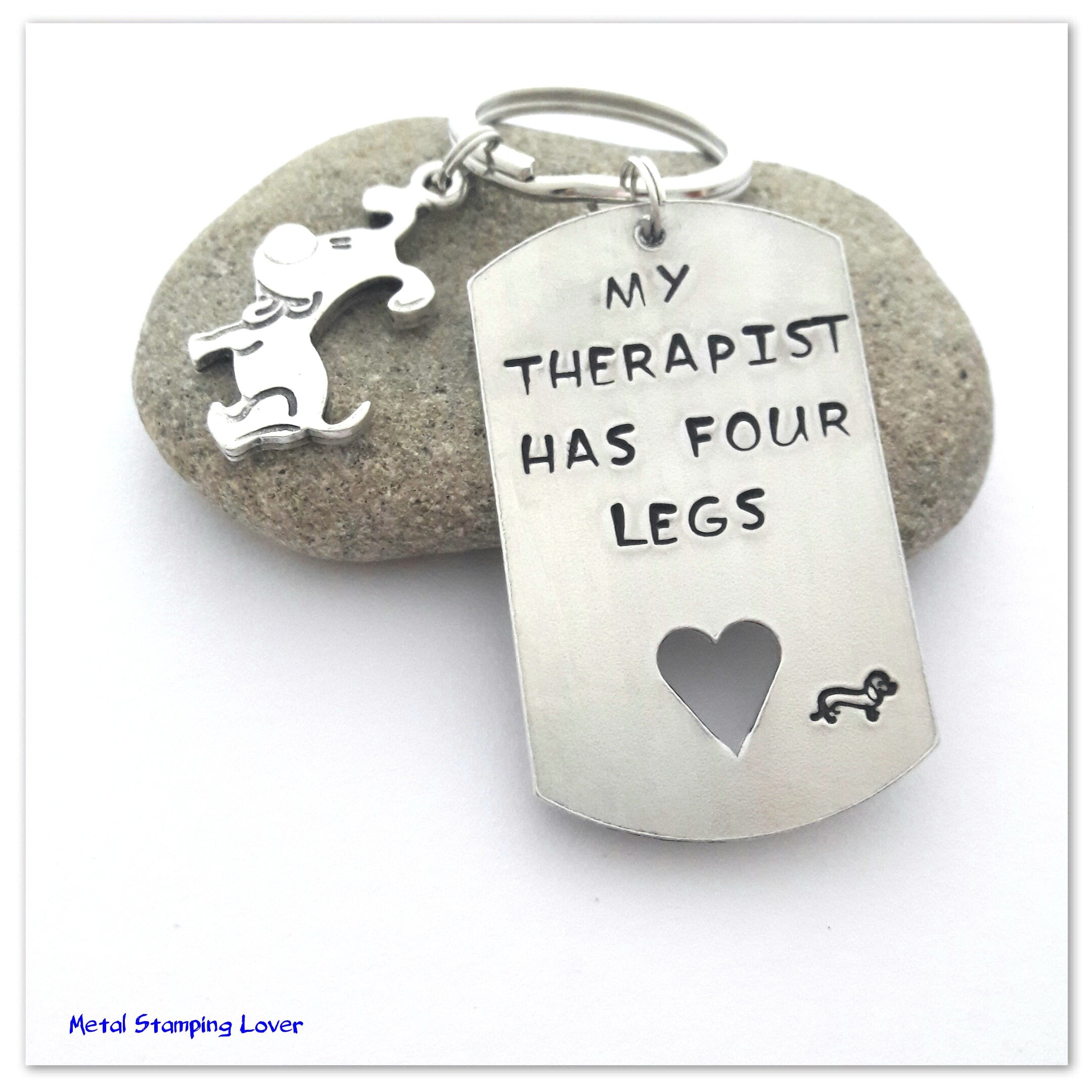 Dog lover gift Dog keychain My therapist has four legs Hand | Etsy