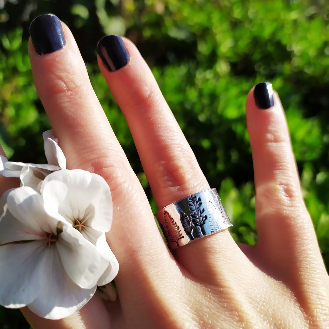 Wide tree ring Forest ring Evergreen tree ring Wide cuff ring | Etsy