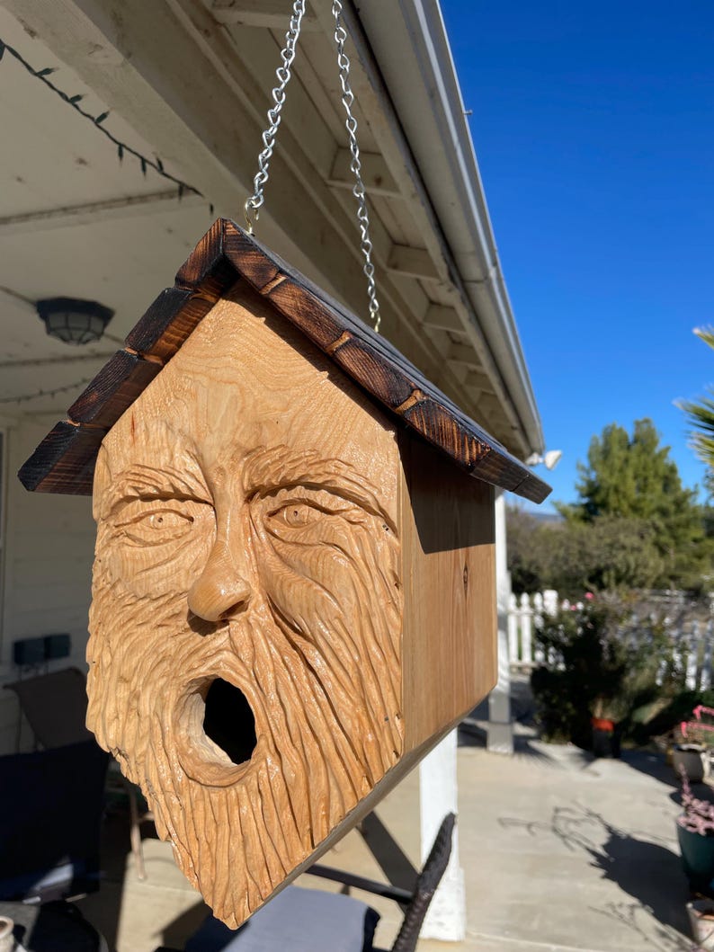 Hand-carved Cedar Wood Spirit Birdhouse: Shou Sugi Ban Rustic Decor - Etsy