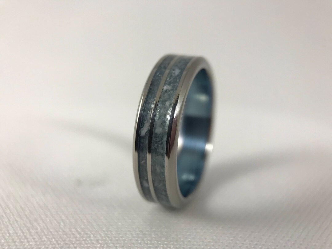 Titanium Ring, Double Inlay, Ocean Blue Anodized - Etsy
