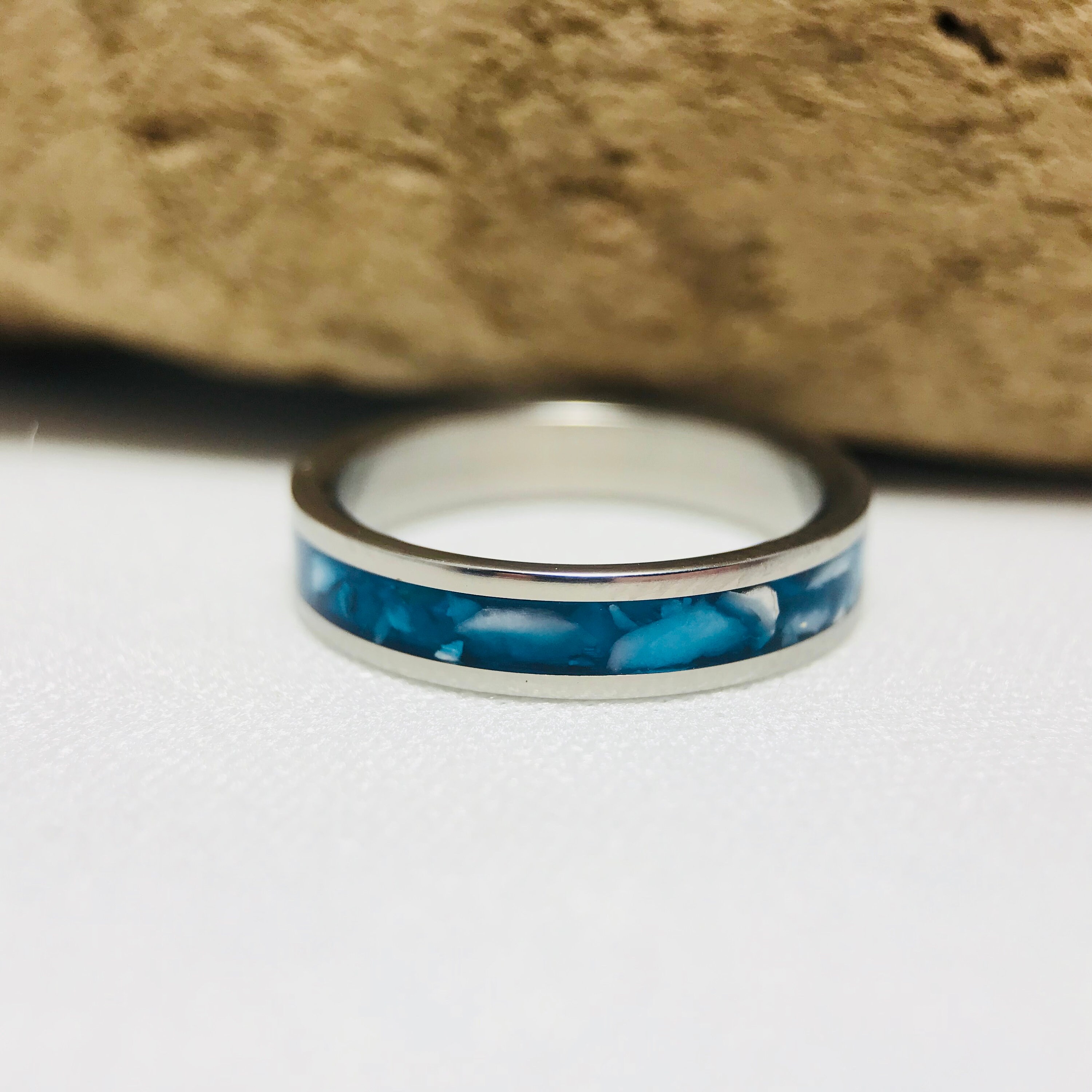Cremation Ring - Oyster Inlay - Ocean Blue - Cremation Jewelry - Oyster ...