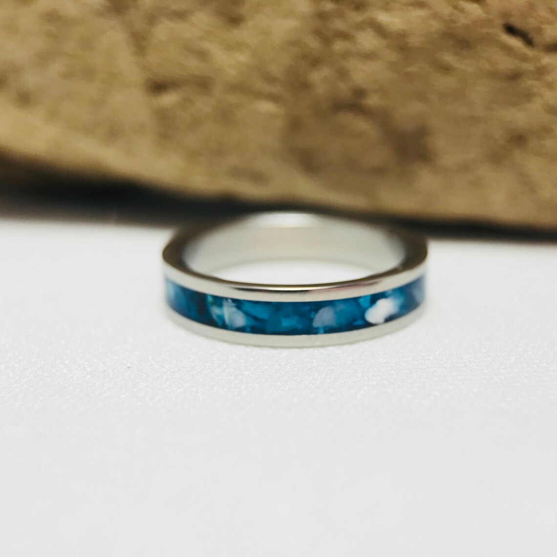 Cremation Ring - Oyster Inlay - Ocean Blue - Cremation Jewelry - Oyster ...