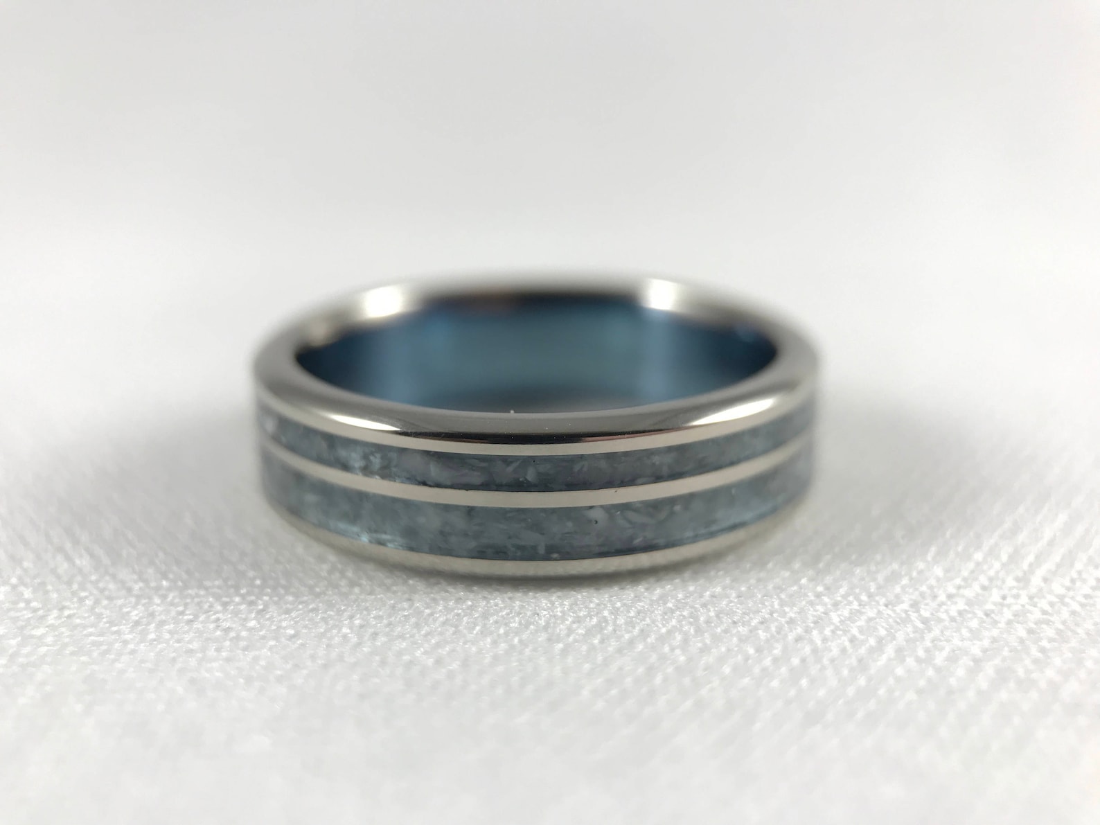 Titanium Ring, Double Inlay, Ocean Blue Anodized - Etsy