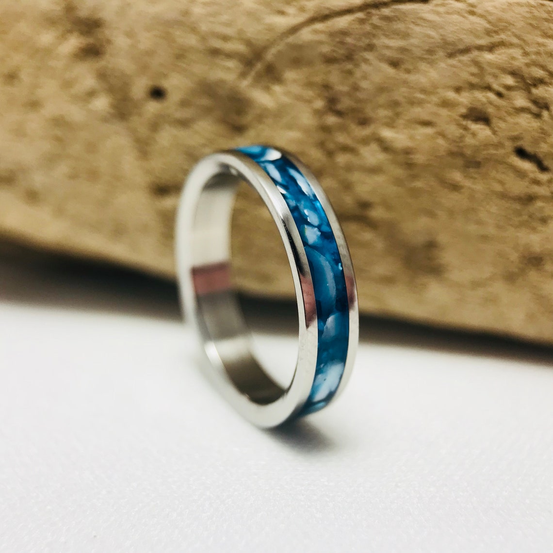 Cremation Ring - Oyster Inlay - Ocean Blue - Cremation Jewelry - Oyster ...