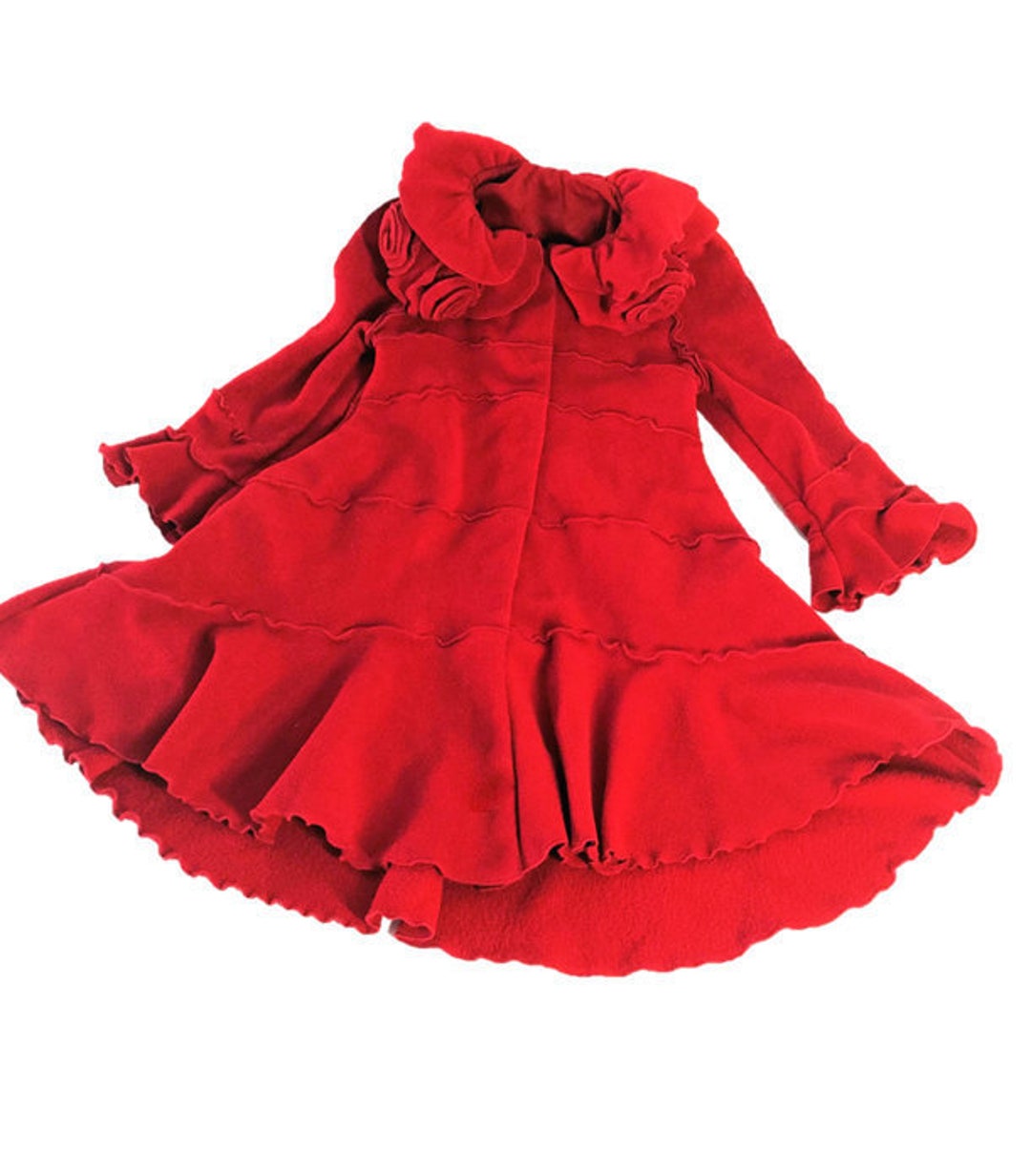 Girls Red Rose Coat, Christmas Coat, Girls Winter Ruffle Coat ...
