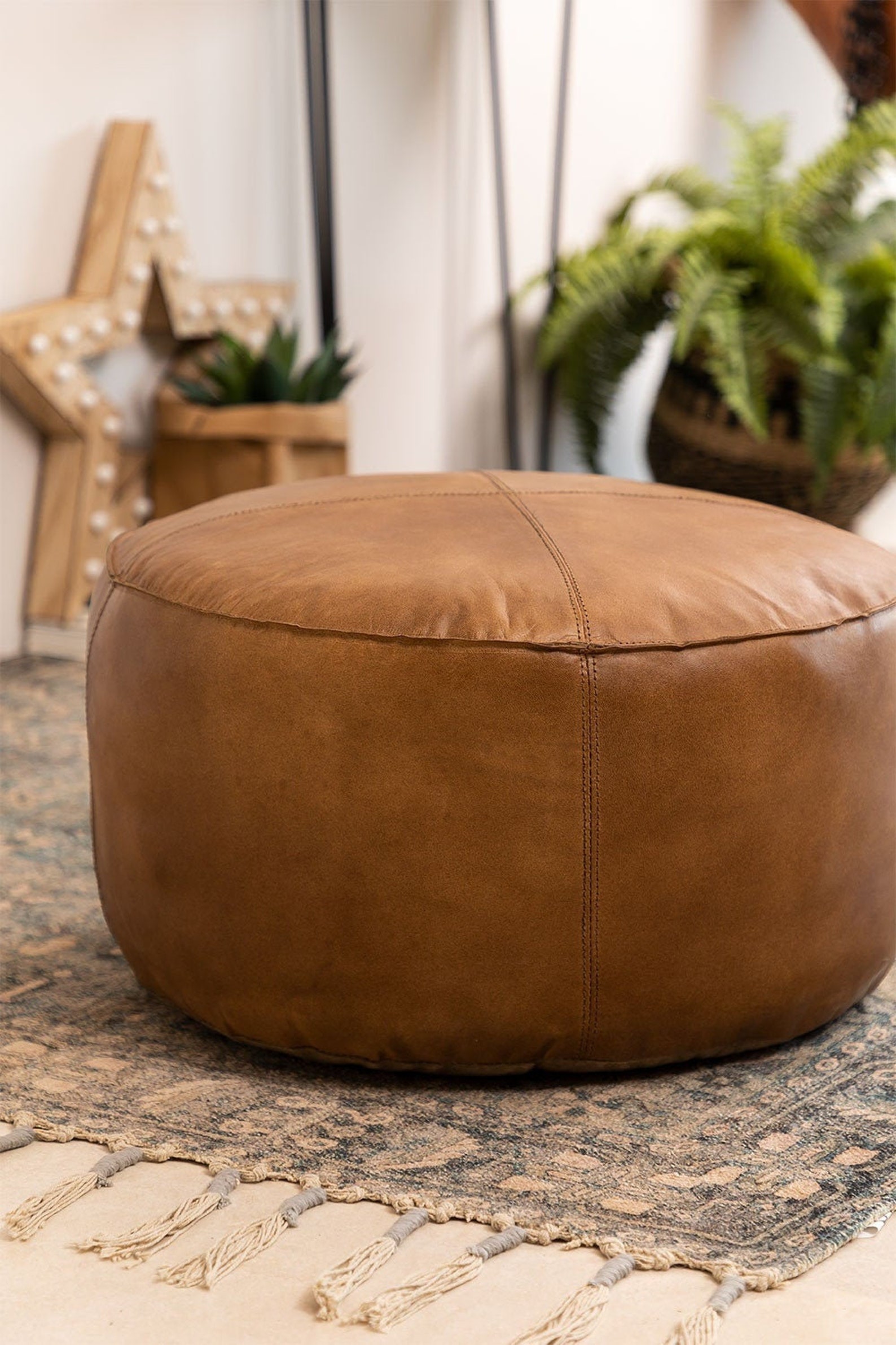 Handmade Round Pouf Ottoman Moroccan Leather Hassock L - Etsy