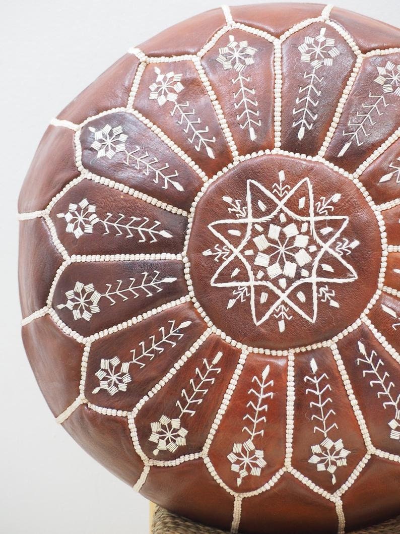Hand Stitch Pattern Moroccan handmade leather ottoman Pouf | Etsy